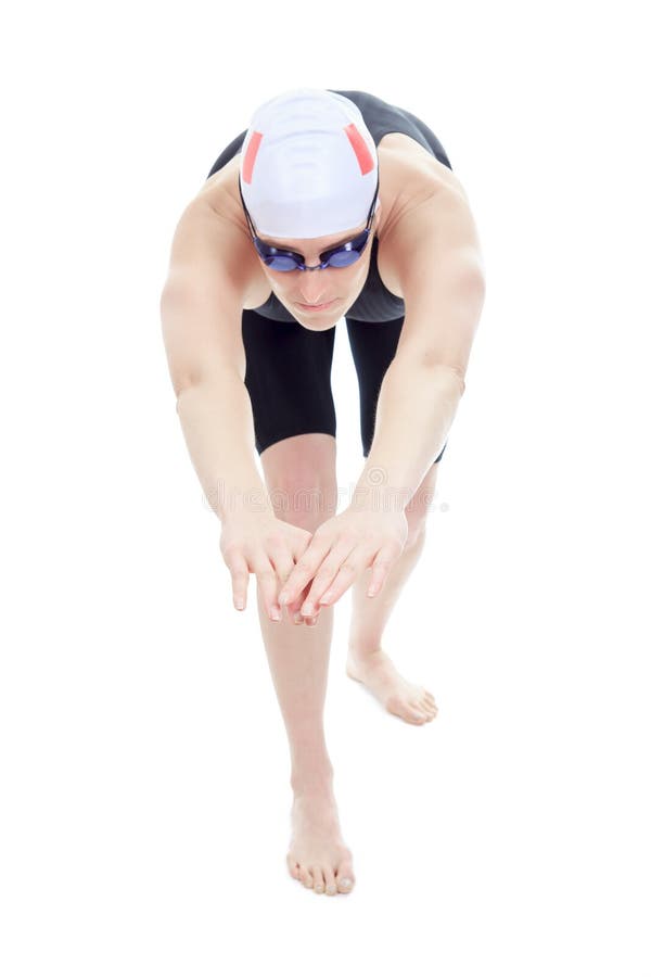 Woman Swimmer Studio White Background Stock Photo - Image of pool ...