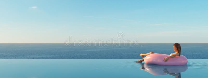 3D-Illustration of Woman Swimming on Float in a Pool. Stock ...