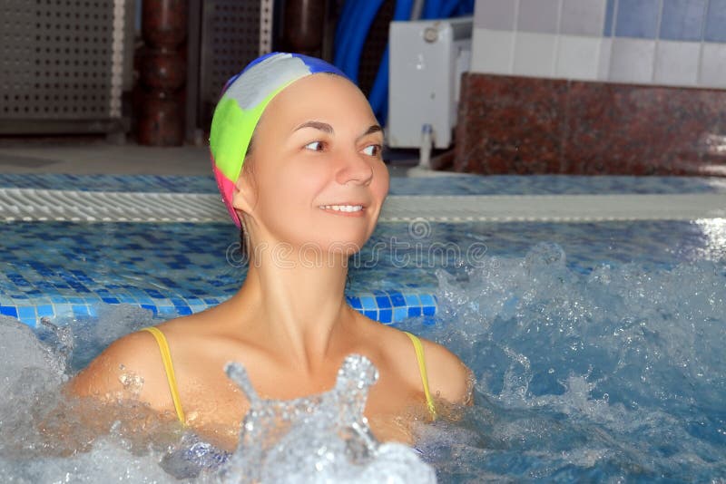 Woman in the pool stock photo. Image of blue, beautiful - 163216540