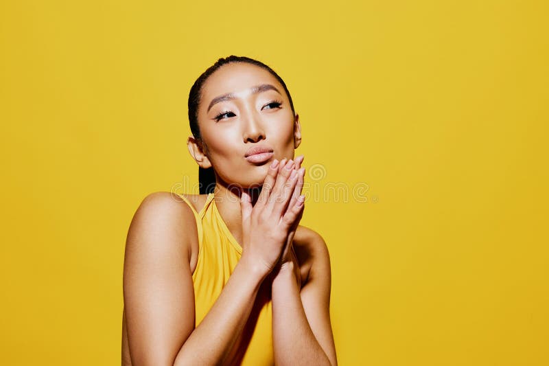Woman Swimsuit Background Attractive Surprised Yellow Trendy Fashion