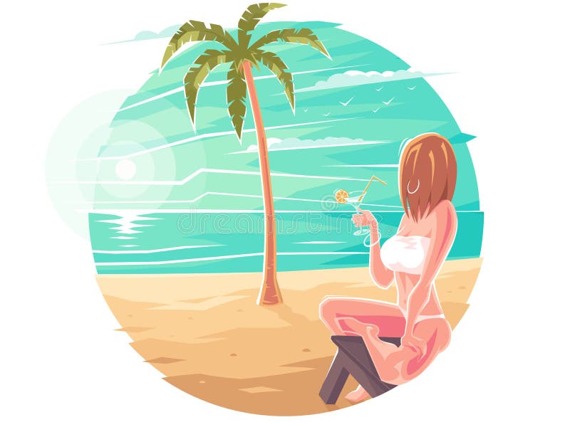 Girl Sun Lounger Beach Cocktail Stock Illustrations 70 Girl Sun