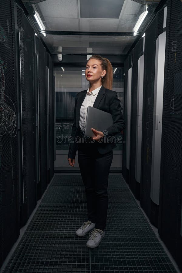 Woman System Administrator in Network Server Room Stock Image - Image ...