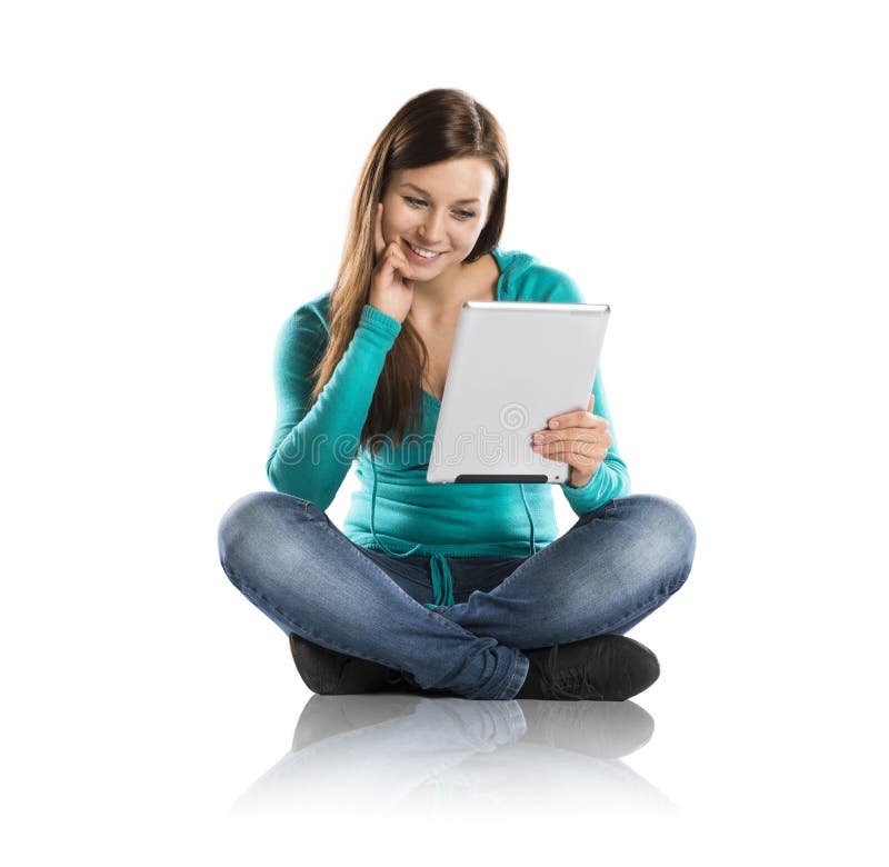 Woman with tablet stock image. Image of hand, person - 29608593