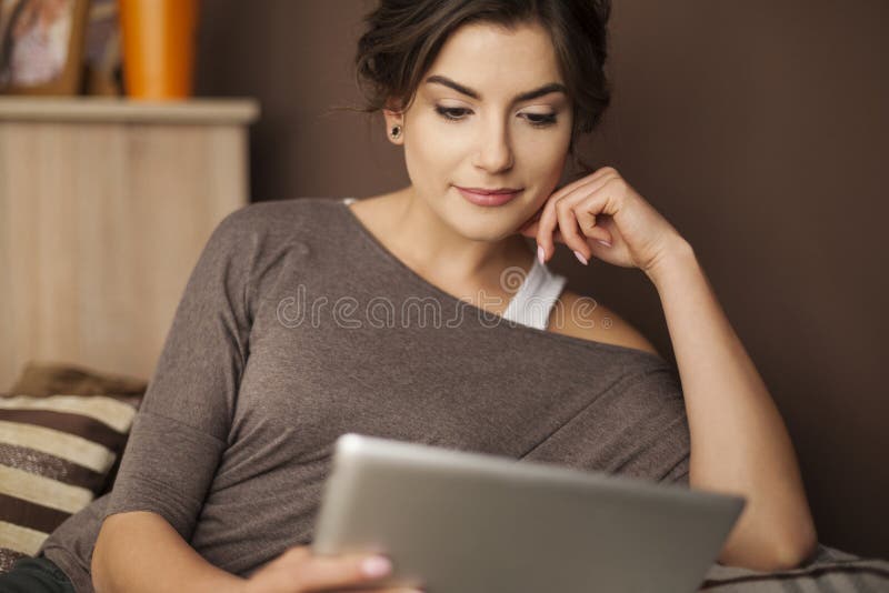 Woman with tablet stock image. Image of natural, hand - 40866829