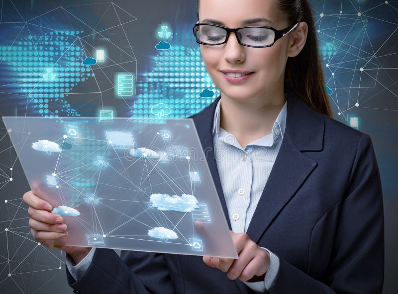 Woman with Tablet in Cloud Computing Concept Stock Image - Image of ...