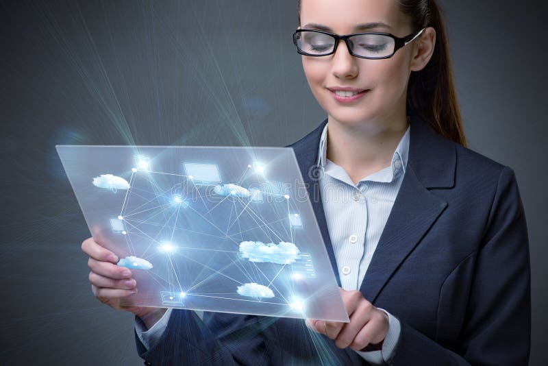 The Woman with Tablet in Cloud Computing Concept Stock Image - Image of ...
