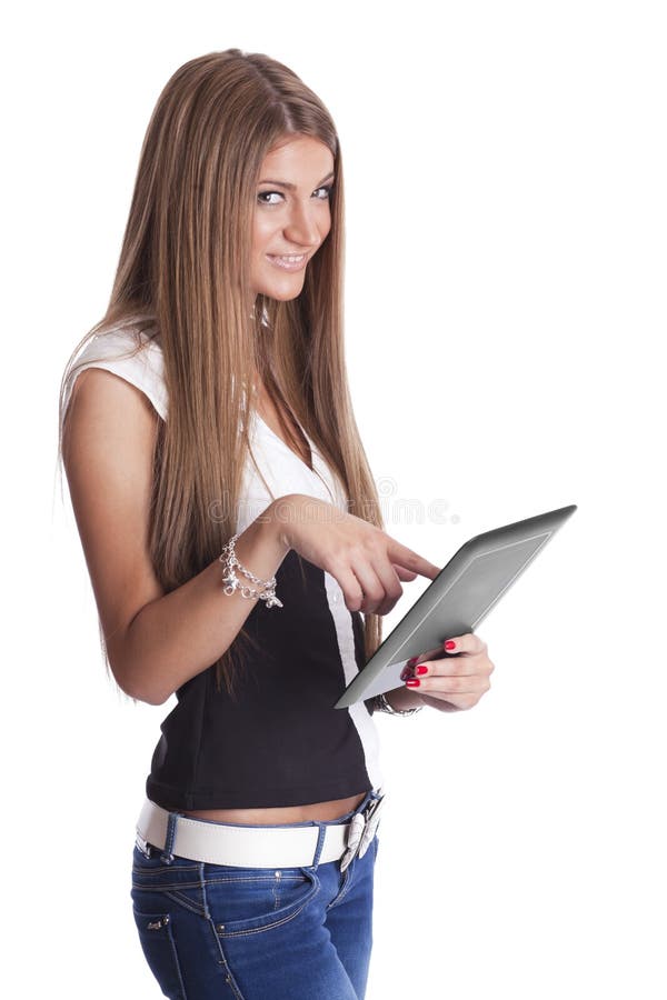 Woman with Tablet Computer stock image. Image of portable - 20175617