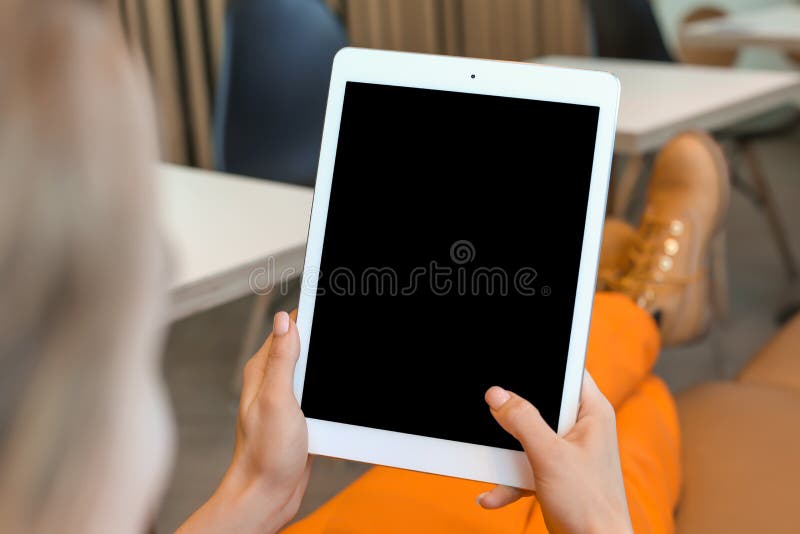 Woman with Tablet Computer Ordering Food Delivery Online at Home Stock ...