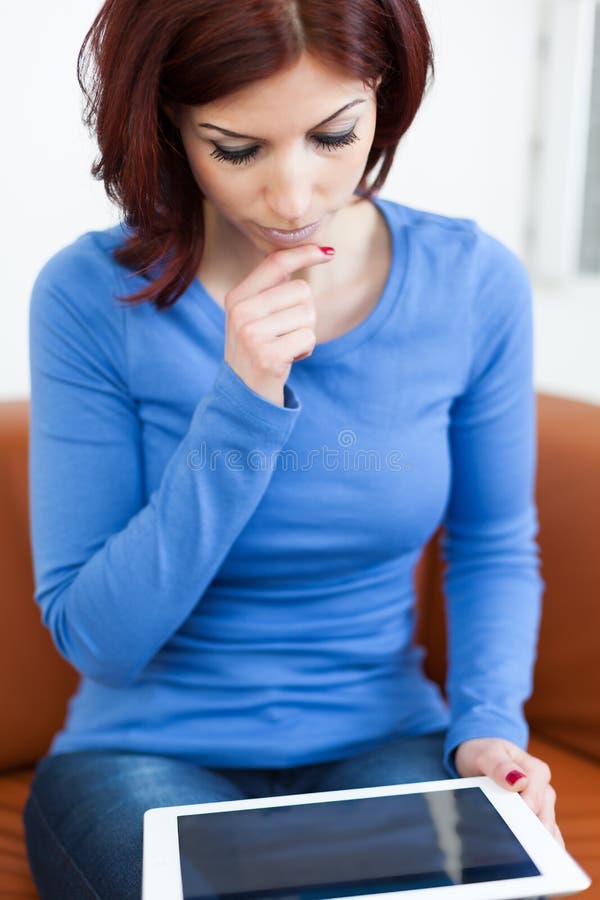 Woman with Tablet PC stock photo. Image of tablet, living - 30702936