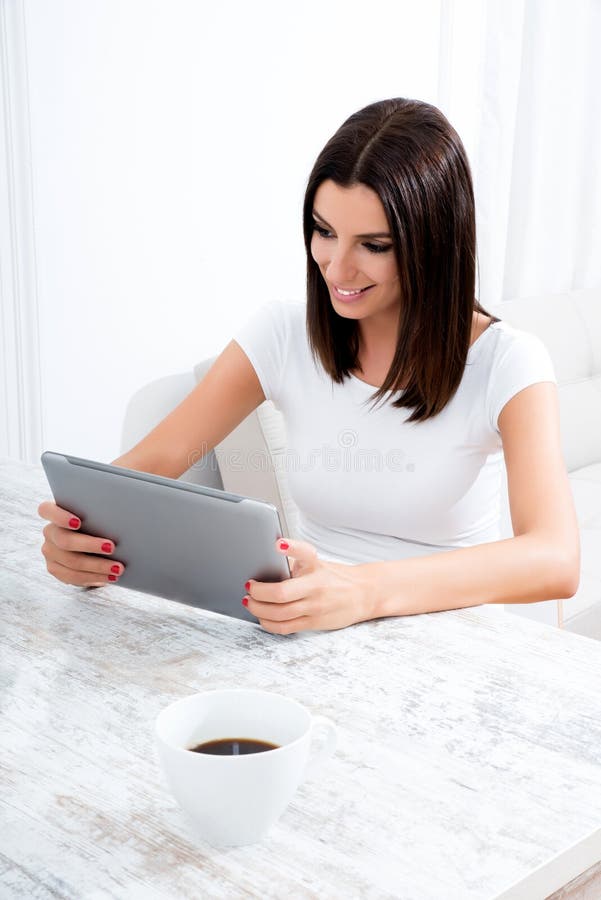 Woman with a Tablet PC stock image. Image of wifi, tablet - 102825943