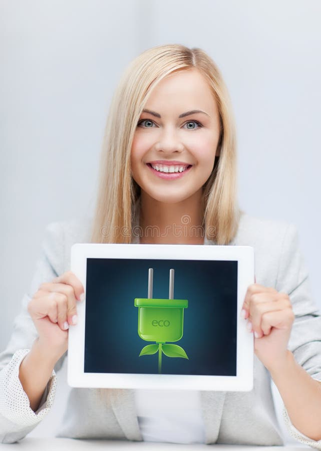 Woman with Tablet Pc with Electrical Eco Plug Stock Image - Image of ...