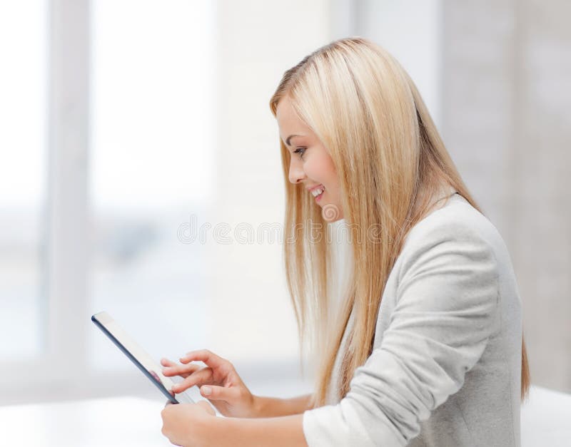 Woman with tablet pc stock photo. Image of cheerful, ebook - 31585954