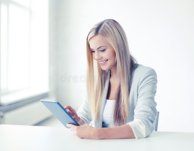 Woman with tablet pc stock photo. Image of exam, pretty - 67096666