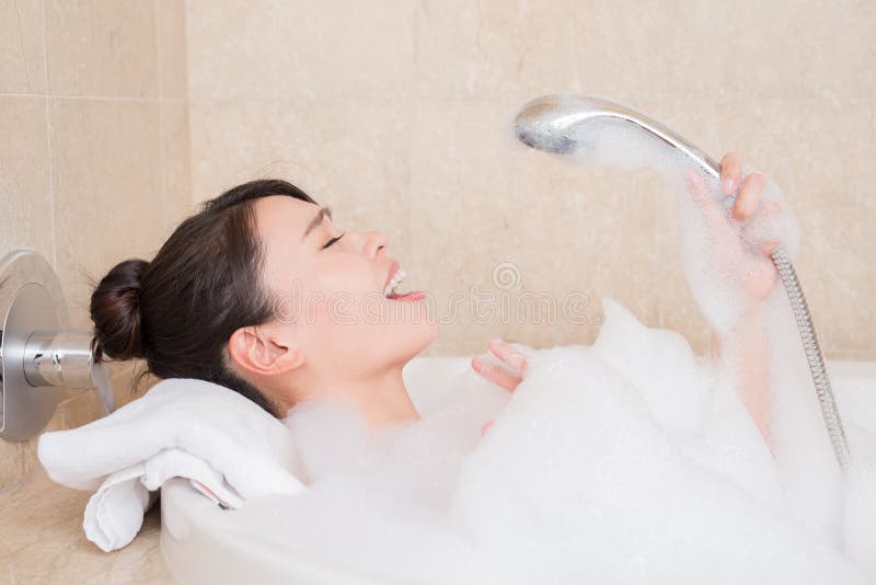 Woman take the bath stock image. Image of happy, lifestyle - 92055793