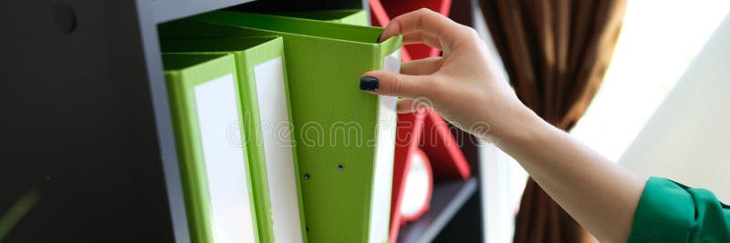 Woman Take Documents in Folders in Archive Closeup Stock Photo - Image ...