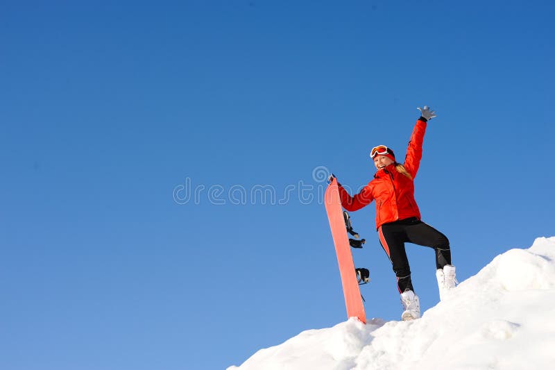 Woman Take Fun on the Snowboard Stock Image - Image of active, jacket ...