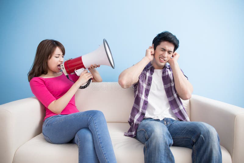 Woman Take Microphone with Man Stock Image - Image of home, love: 85388349