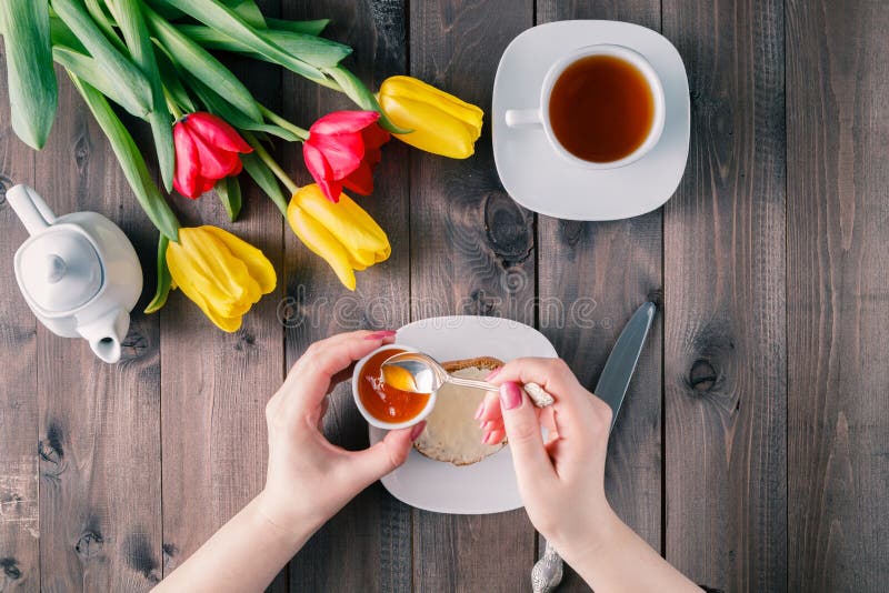 Woman take sweet jam stock image. Image of healthy, meal - 68036177