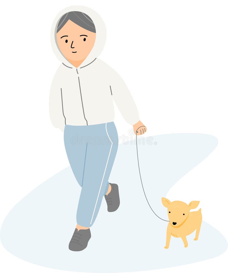 A Woman Take a Walk with Therapy Dog, Dog Therapy Concept, Flat Vector ...