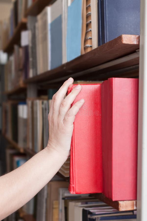 Woman Takes a Book from the Shelf Stock Photo - Image of female, campus ...