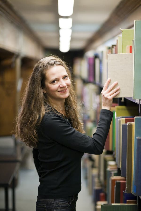 Woman Taking a Book in Old Library Stock Image - Image of beautiful ...