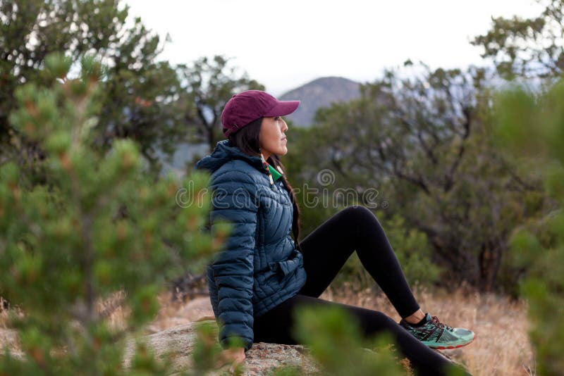 Woman Taking a Break from Hiking Stock Image - Image of leisure ...