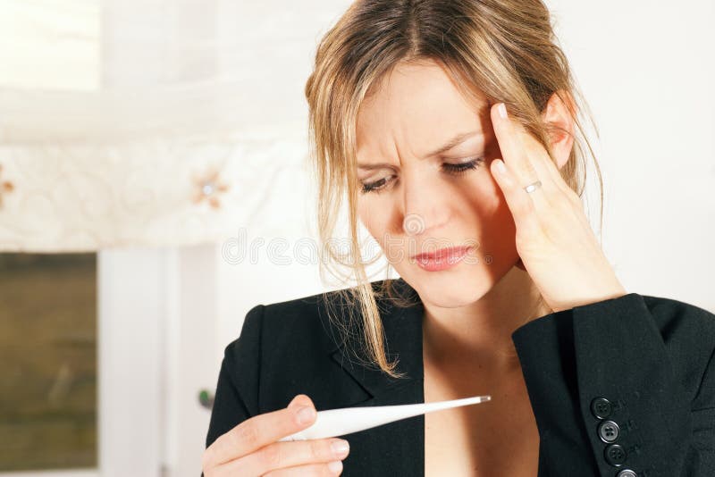 Woman Taking Her Body Temperature Stock Photo - Image of people ...