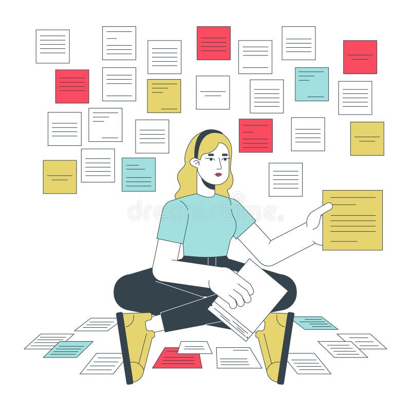 Woman Taking Notes Flat Line Concept Vector Spot Illustration Stock ...