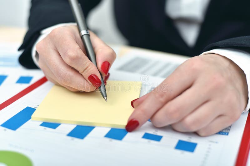 Woman Taking Notes on Paper Stock Image - Image of exchange, analysis ...
