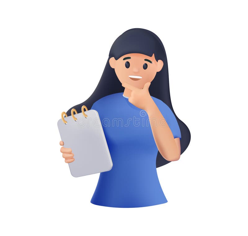 Woman is Taking Notes and Think. 3D Style Vector Design Illustrations ...