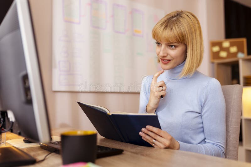 Woman Taking an Online Course Taking Notes Stock Photo - Image of ...