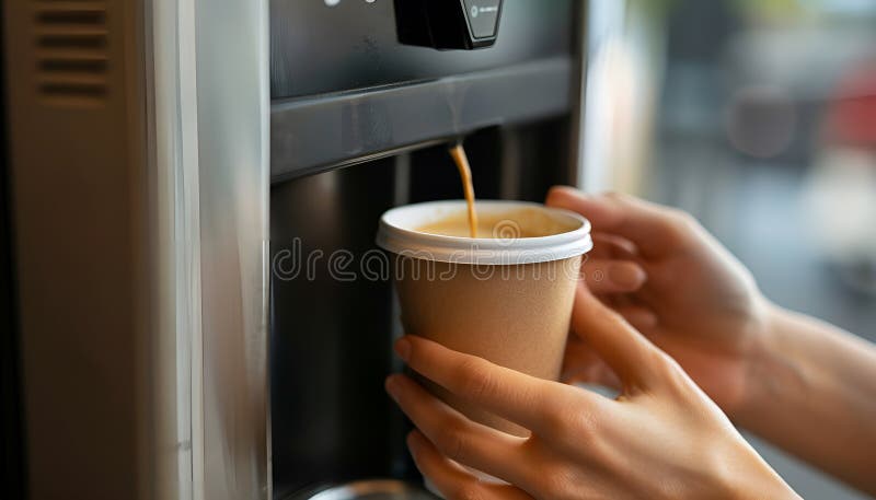 Woman Taking Paper Cup with Coffee from Vending Machine, Closeup Stock ...