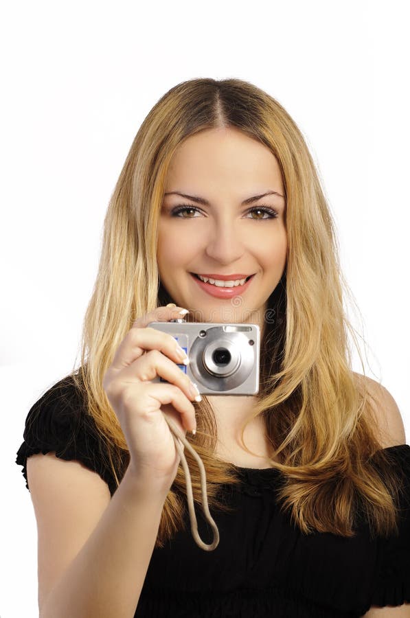 Woman taking a photo stock photo. Image of camera, happy - 18751208