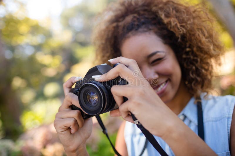 Woman Taking Picture with Digital Camera Stock Photo - Image of ...