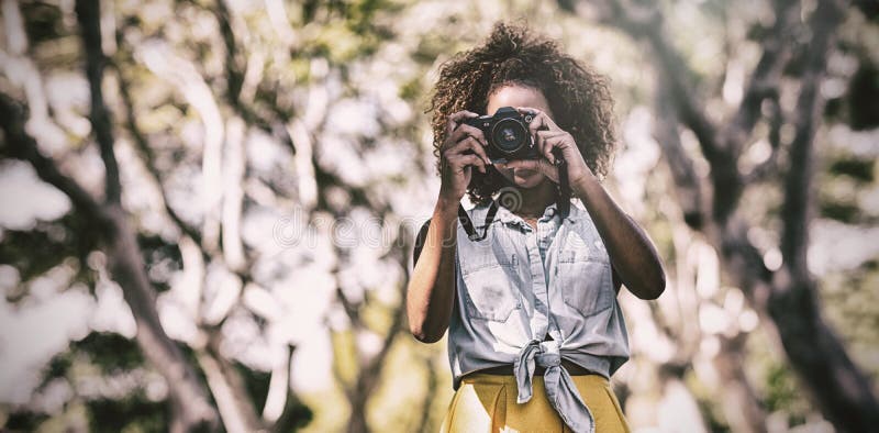 Woman Taking Picture with Digital Camera Stock Image - Image of casual ...