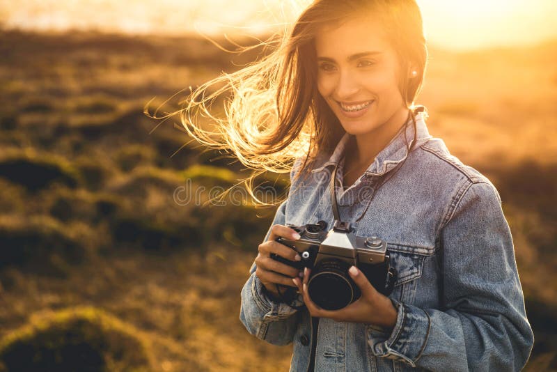 Woman Taking Picture Outdoors Stock Photo - Image of portrait ...