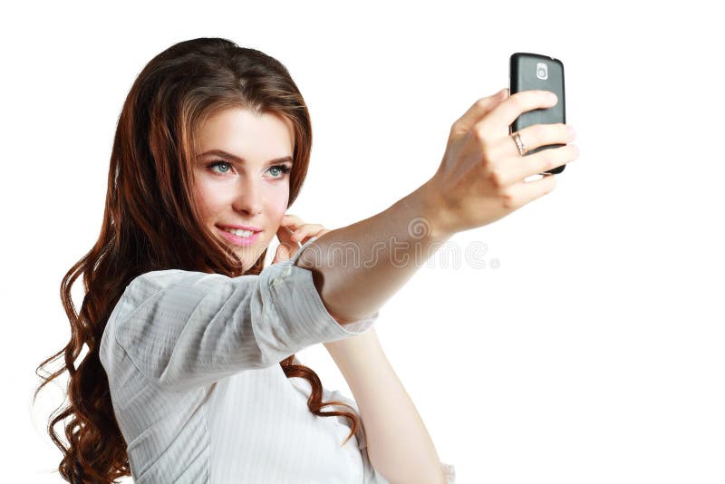 Woman taking self picture stock photo. Image of camera - 52355360