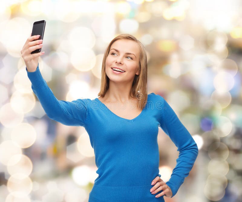 Woman Taking Self Picture with Smartphone Camera Stock Photo - Image of ...