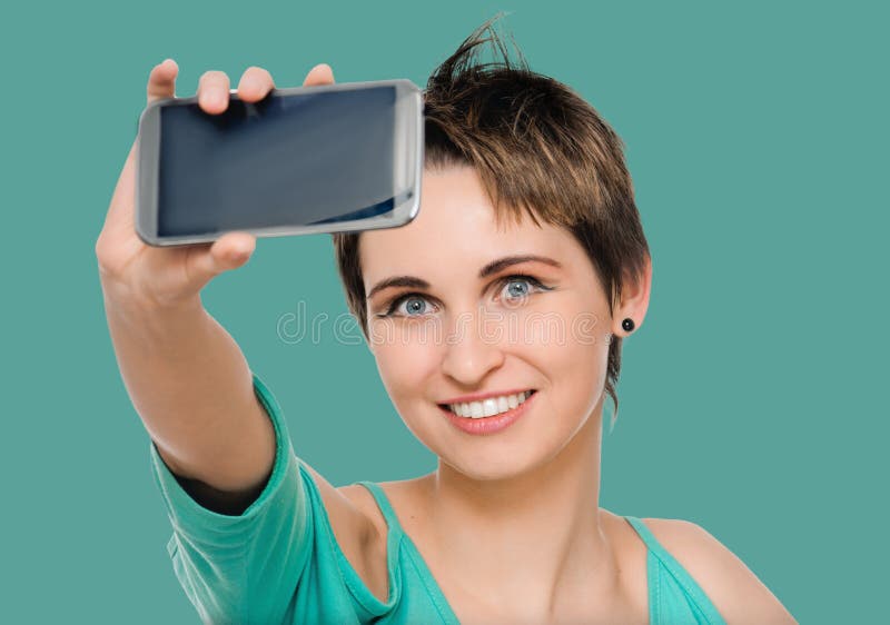Woman Taking Self Portrait With Phone Camera Stock Image Image Of