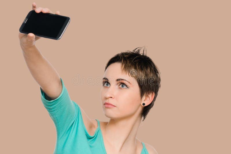 Woman Taking Self Portrait With Phone Camera Stock Image Image Of