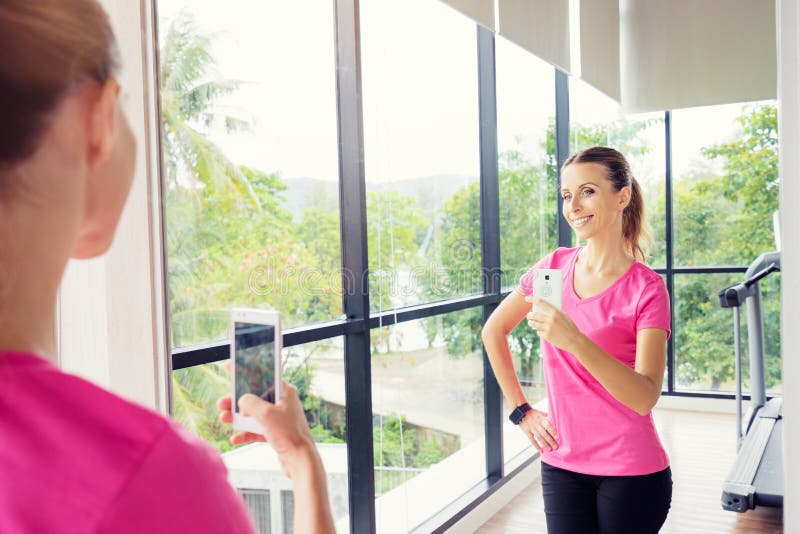 Woman Taking Selfie In Gym Stock Image Image Of Athlete 91446237