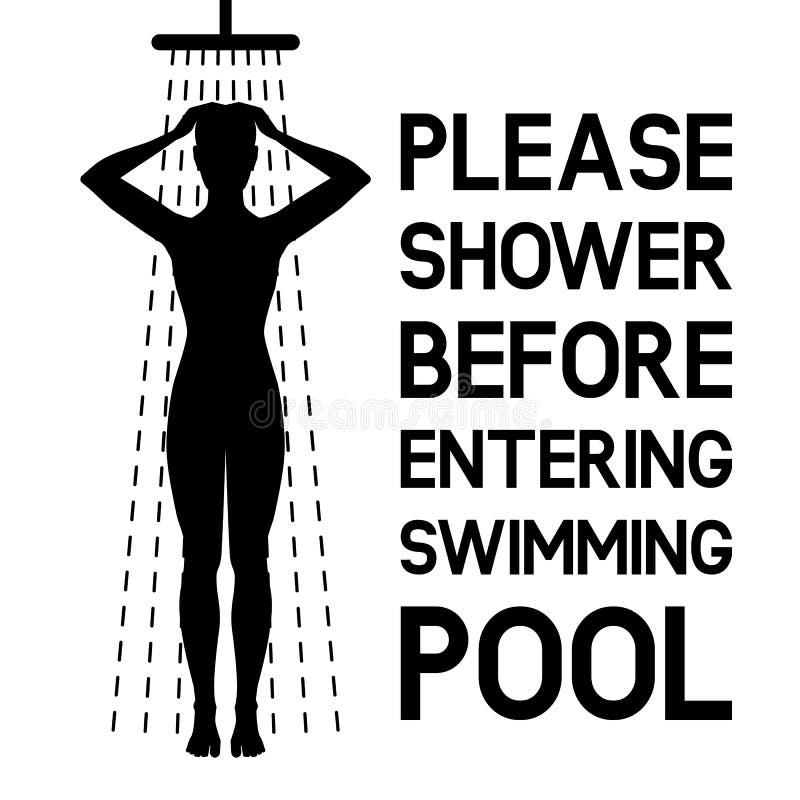 Woman Taking Shower Sign Please Take Shower Before The Swimming Pool