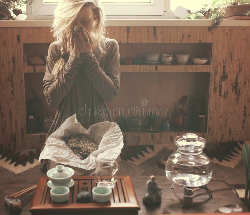 Woman taking tea stock image. Image of food, ceramics - 92395873