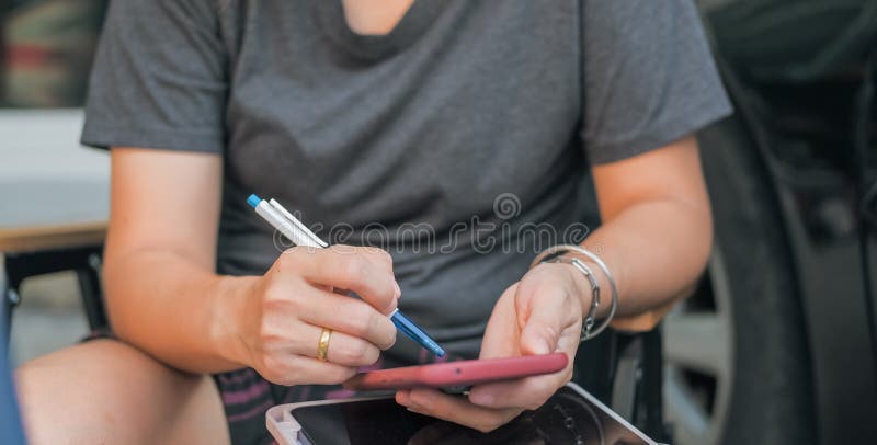 Woman Taking Work Notes on Mobile Phone Suitable for Making ...