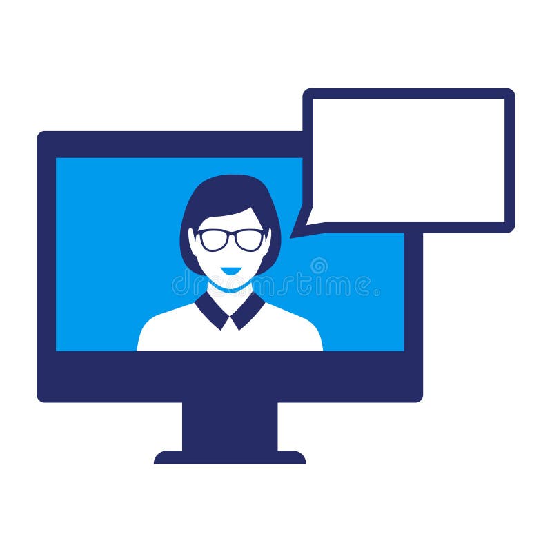 Woman Talking on Computer Screen Icon Stock Vector - Illustration of ...