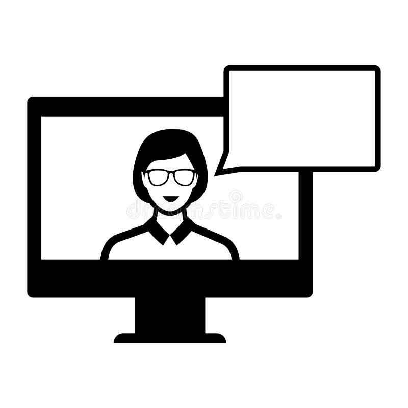 Woman Talking on Computer Screen Icon Stock Vector - Illustration of ...