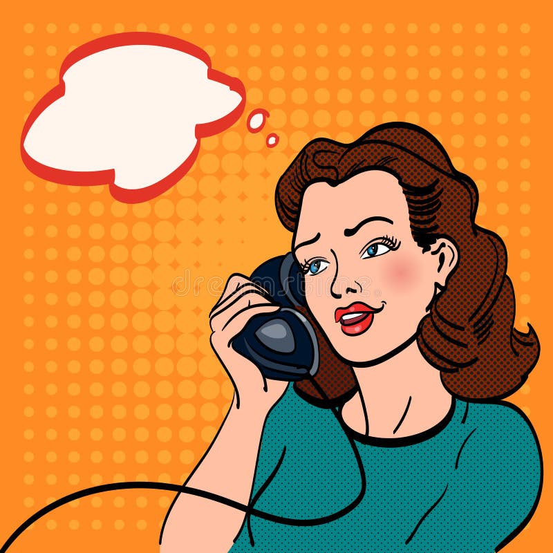 Pop Art Woman Talking On A Retro Phone Stock Vector Illustration Of