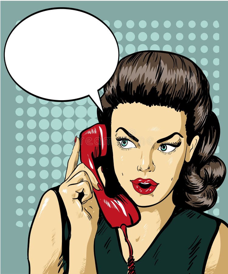 Woman Talking By Phone With Speech Bubble Vector Illustration In Retro