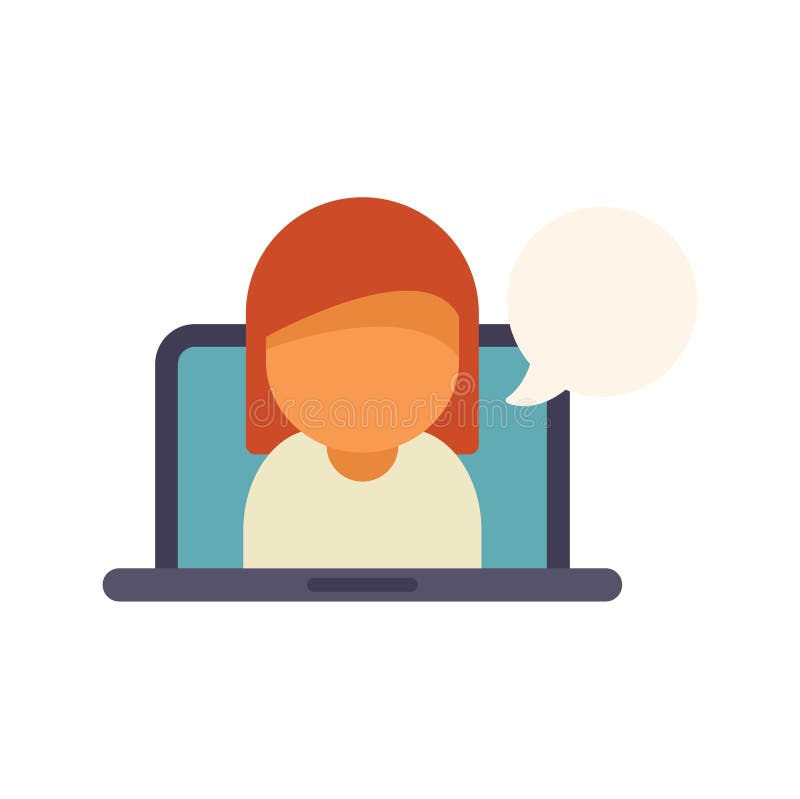 Woman Talking with Speech Bubble from Laptop Screen Vector Illustration ...