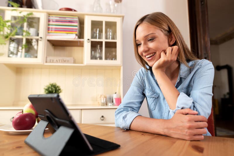 Woman Talking through a Video Chat Stock Photo - Image of computer ...